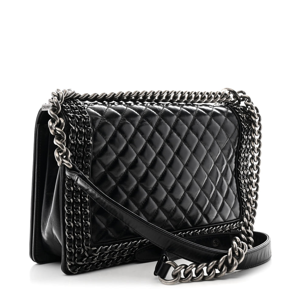 Chanel Glazed Calfskin Quilted New Medium Boy Chained Flap Black ...