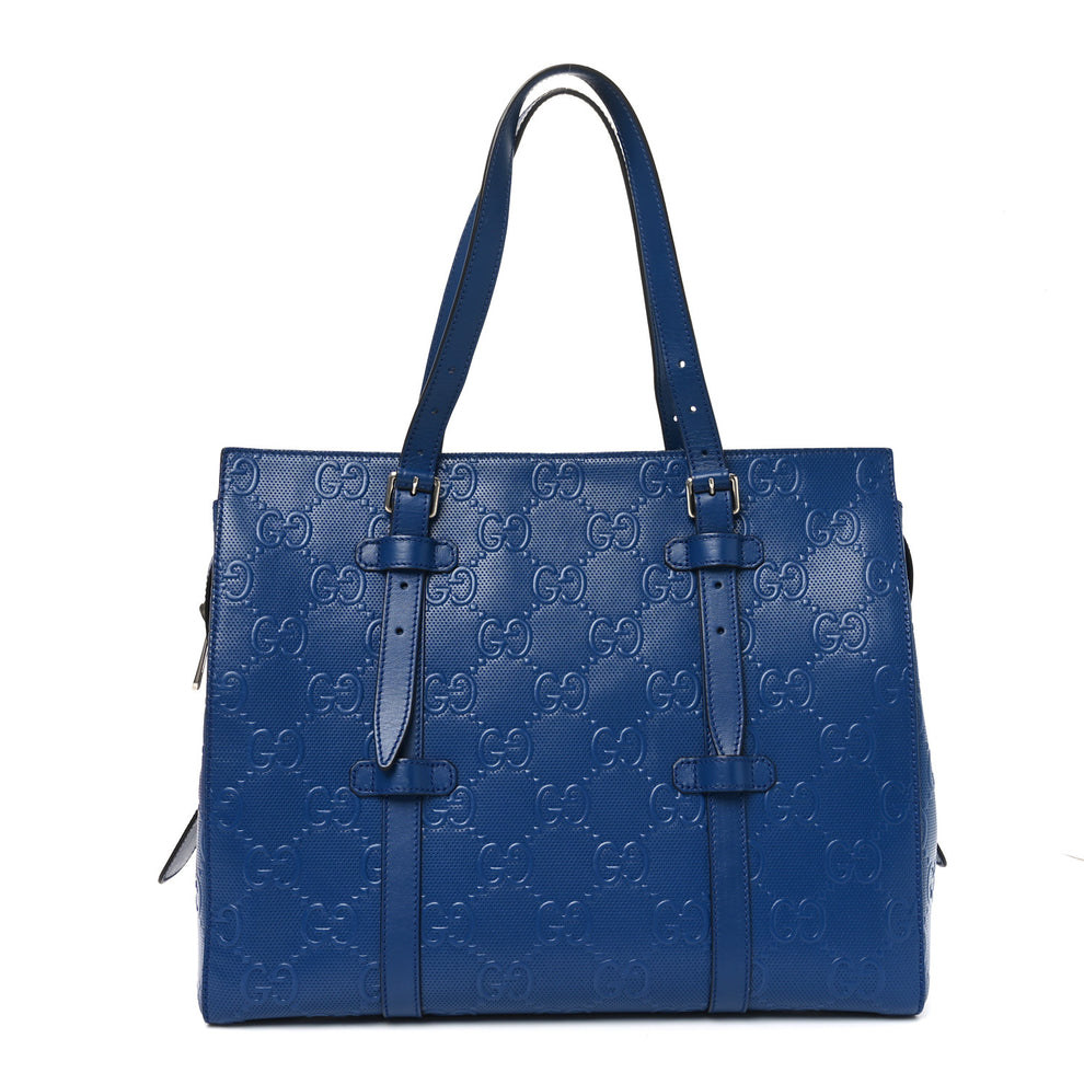 Gucci Calfskin GG Tennis Embossed Tote Bag Intense Metal Blue 1781490 ...