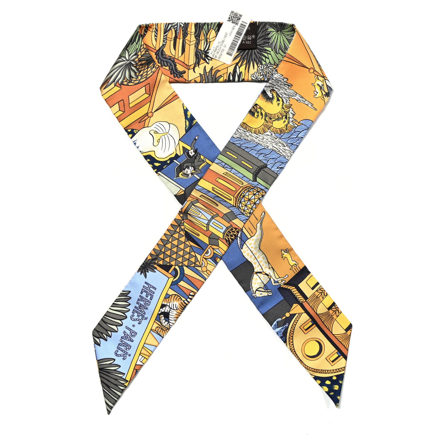 Hermes Silk Animapolis Twilly Ocre Bleu Vert 1493813 – FASHIONPHILE