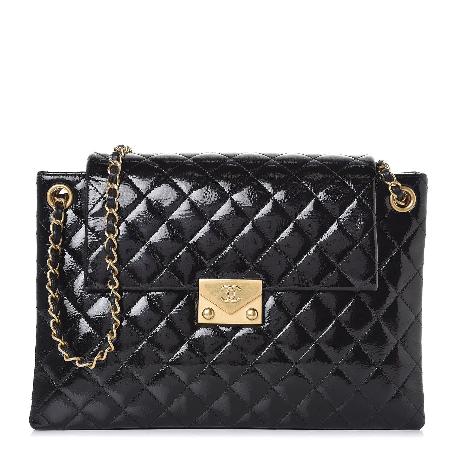 Chanel Patent Goatskin Quilted 3 Pocket Accordion Flap Black 353207 ...
