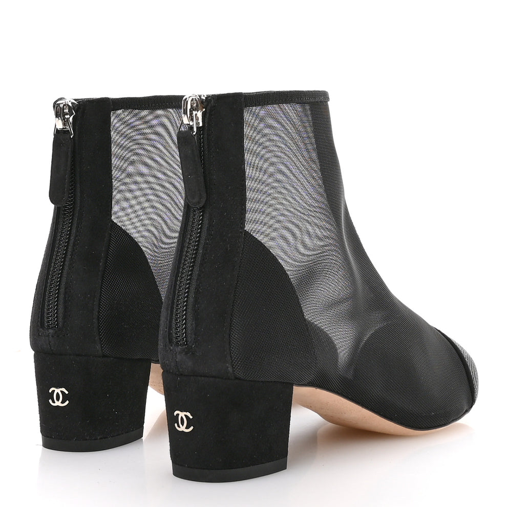Chanel Mesh Suede Cap Toe Embellished Short Boots 35.5 Black 1788392 ...