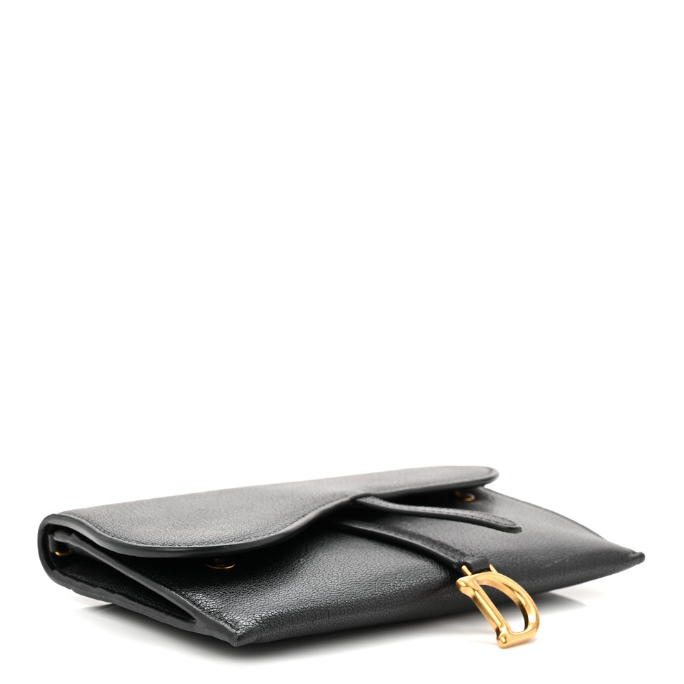 Christian Dior Goatskin Saddle Long Wallet With Chain Black 1803618 ...