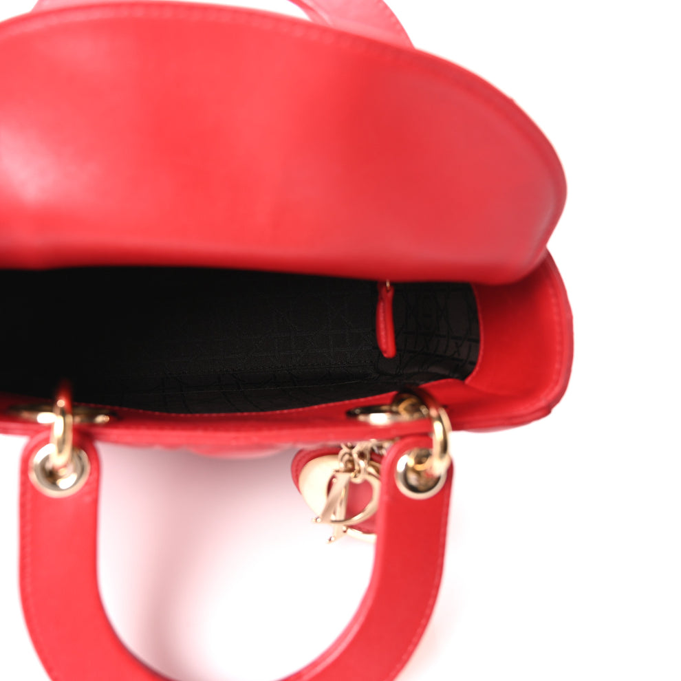 Christian Dior Lambskin Cannage Small Lucky Badges Lady Dior Red ...