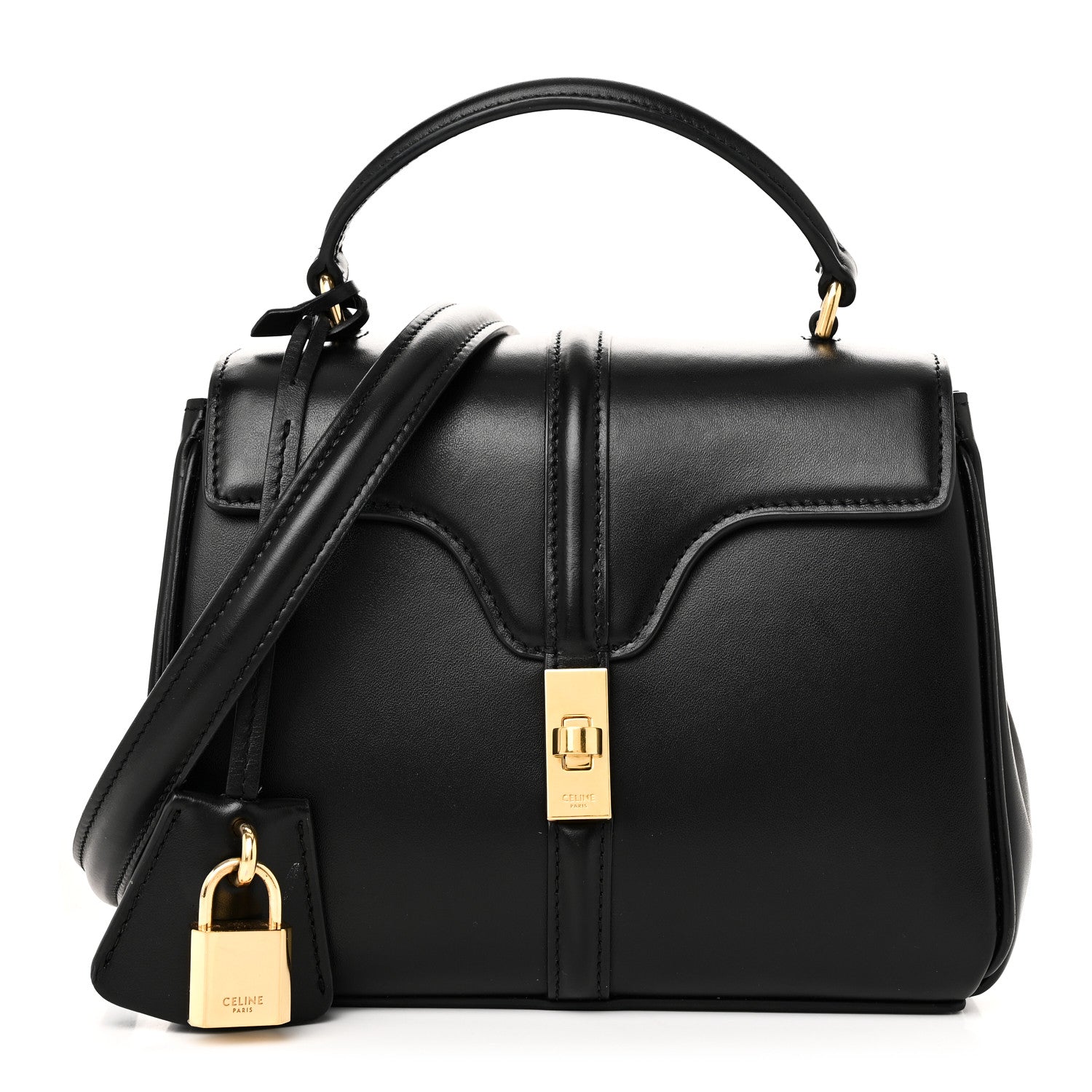 Celine Satinated Calfskin Mini 16 Top Handle Bag Black 1711413 ...