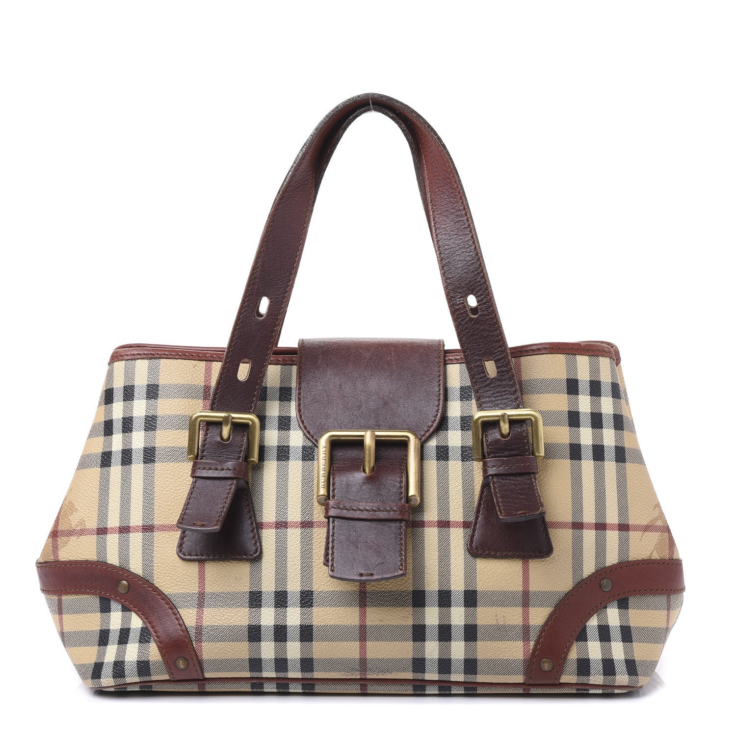Burberry Haymarket Check Buckle Satchel Chocolate 583327 – FASHIONPHILE
