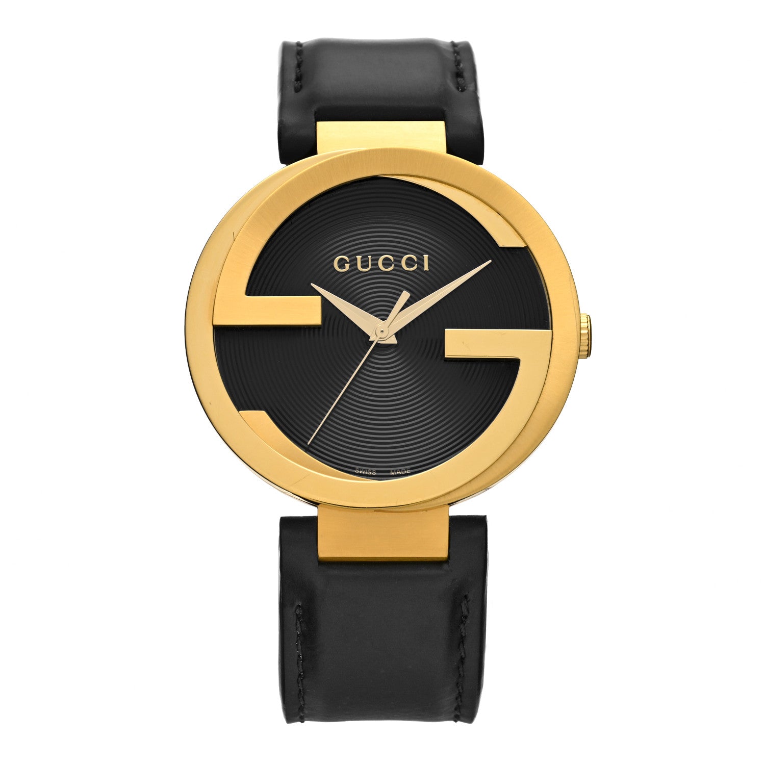 Gucci Stainless Steel Calfskin 42mm Interlocking G Quartz Watch Black ...