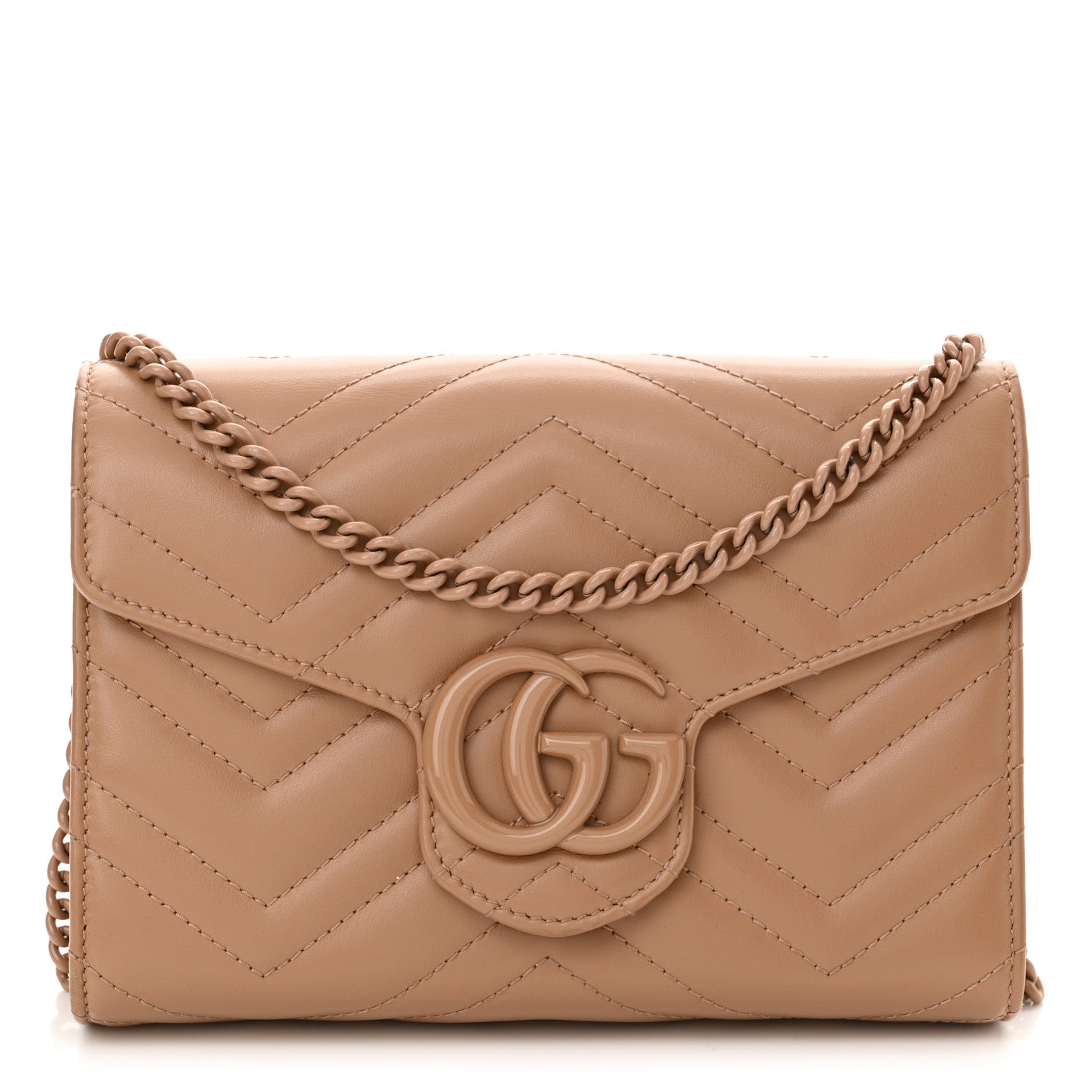 Gucci Calfskin Matelasse Monochrome GG Marmont Chain Wallet Camelia ...