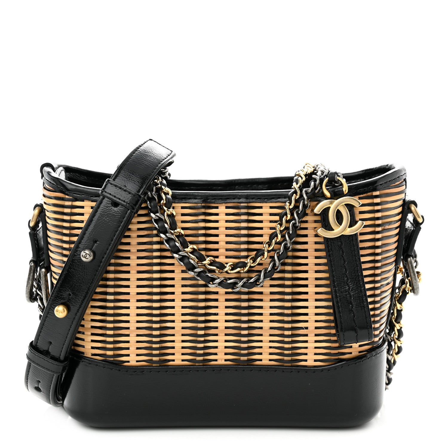 Chanel Rattan Calfskin Small Gabrielle Hobo Beige Black 1266800 ...