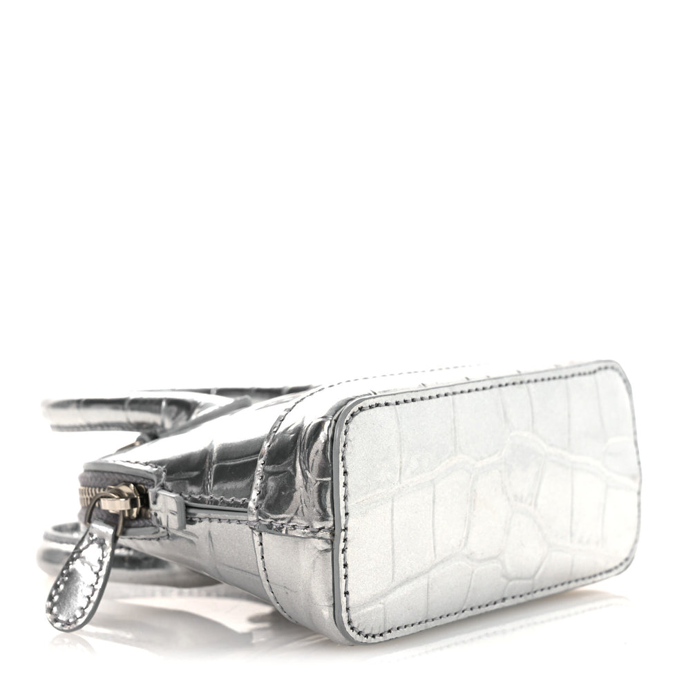 Balenciaga Metallic Calfskin Logo Crocodile Embossed Mini Ville Top ...