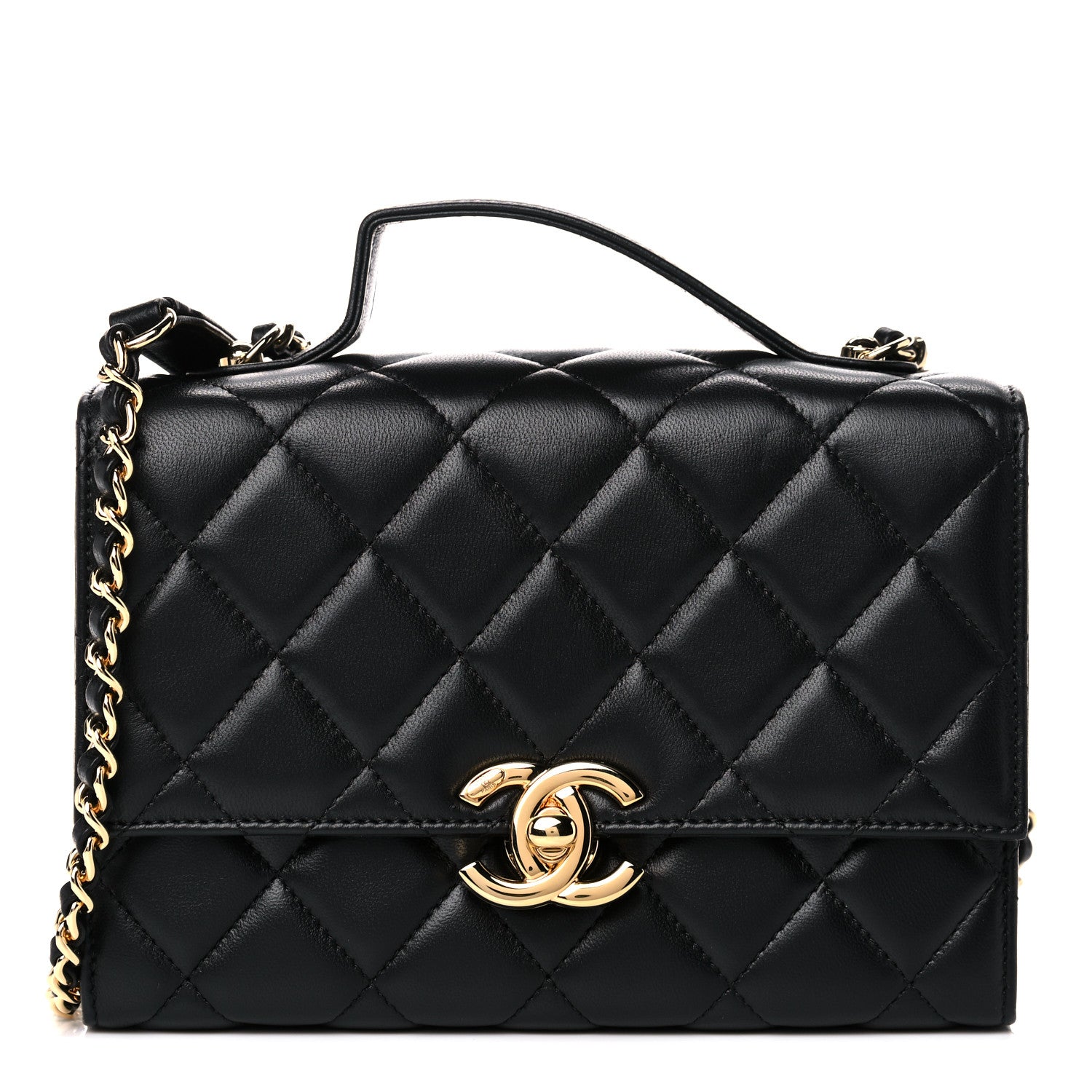 Chanel Lambskin Quilted Mini Golden Plate Flap Black 955876 – FASHIONPHILE