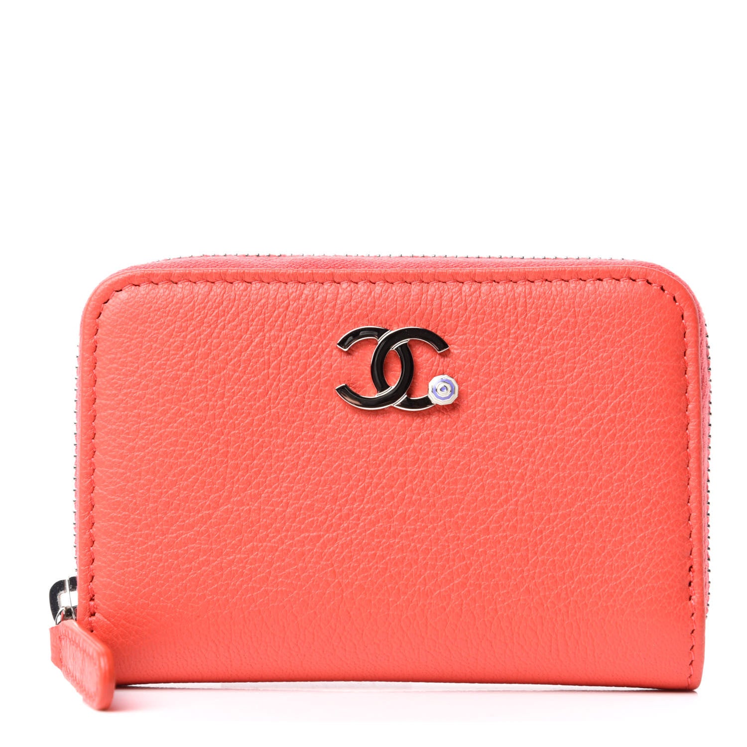 Chanel Goatskin Camellia Zip Coin Purse Coral 703776 – FASHIONPHILE