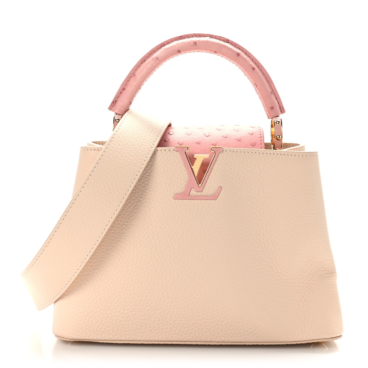 LOUIS VUITTON Taurillon Ostrich Capucines BB Powder Pink Beige - Great ...