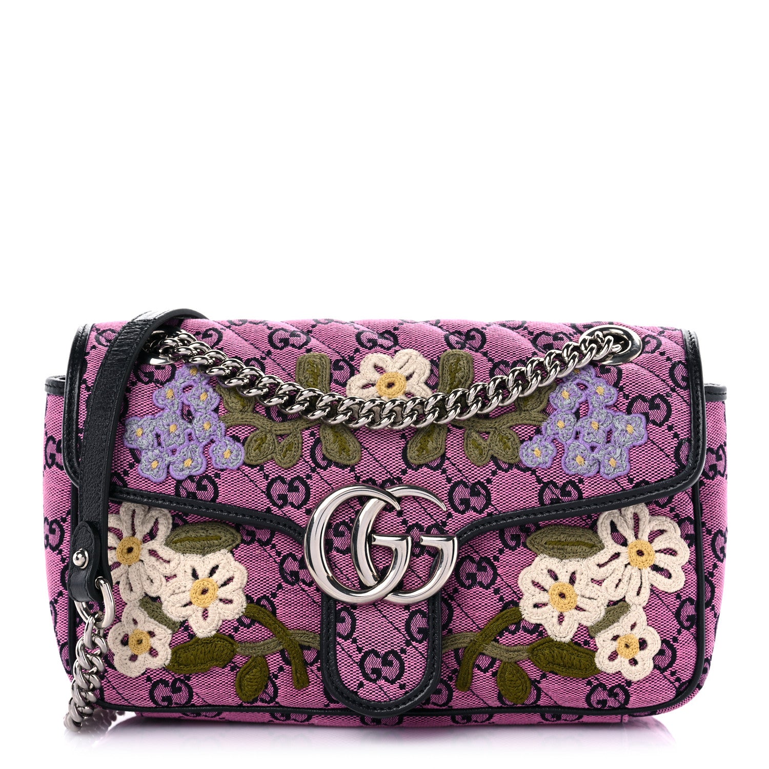 Gucci Monogram Multicolor Matelasse Diagonal Floral Embroidered Small ...