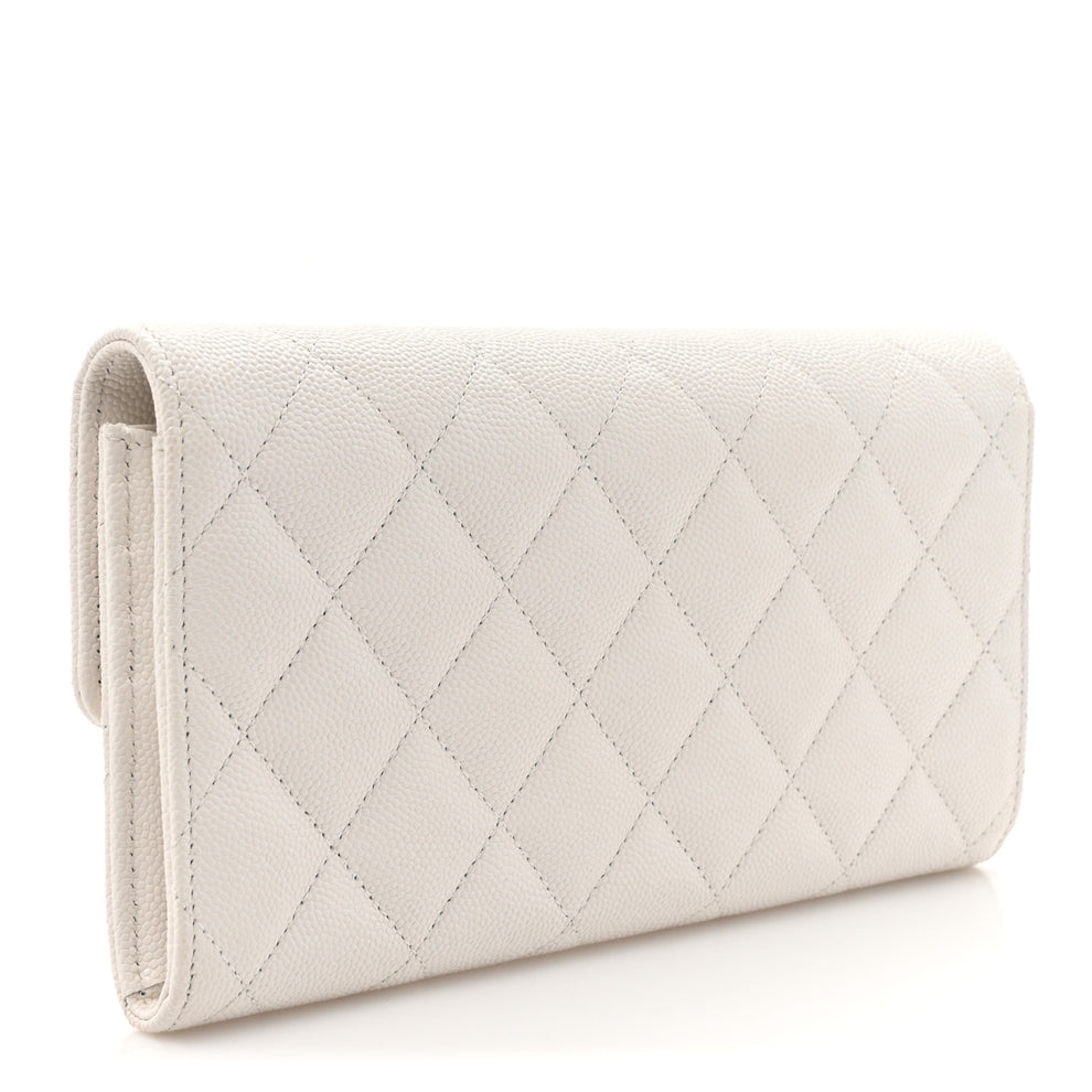 Chanel Caviar Quilted Striated CC Large Gusset Flap Wallet White ...