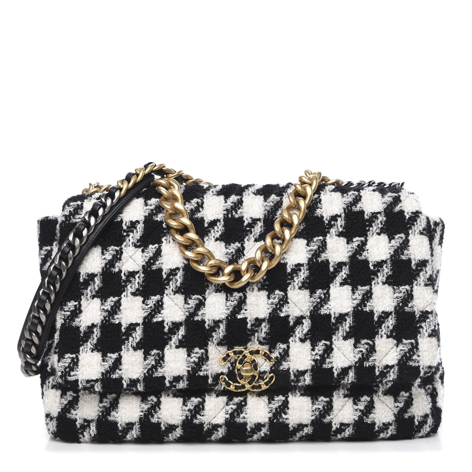 Chanel Tweed Quilted Maxi 19 Flap Black Ecru White 606231 – FASHIONPHILE