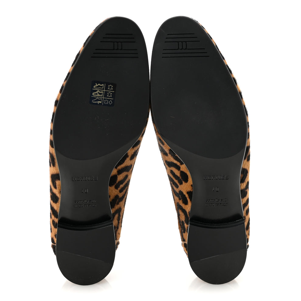 Hermes Moire Calfskin Leopard Print Womens Paris Loafers 40 Gold Black ...