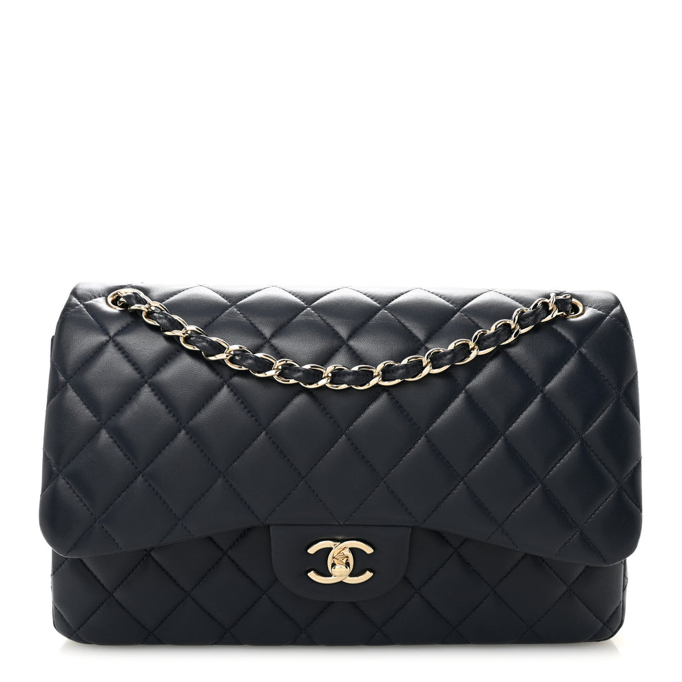 Chanel Lambskin Quilted Jumbo Double Flap Navy 1799227 – FASHIONPHILE