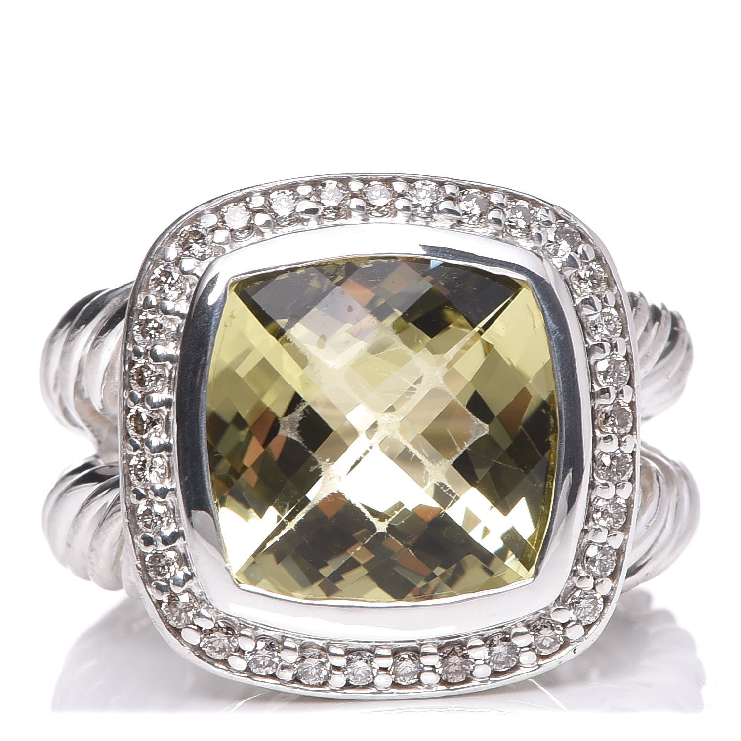 David Yurman Sterling Silver Diamond Lemon Quartz 11mm Albion Ring 51 5 ...