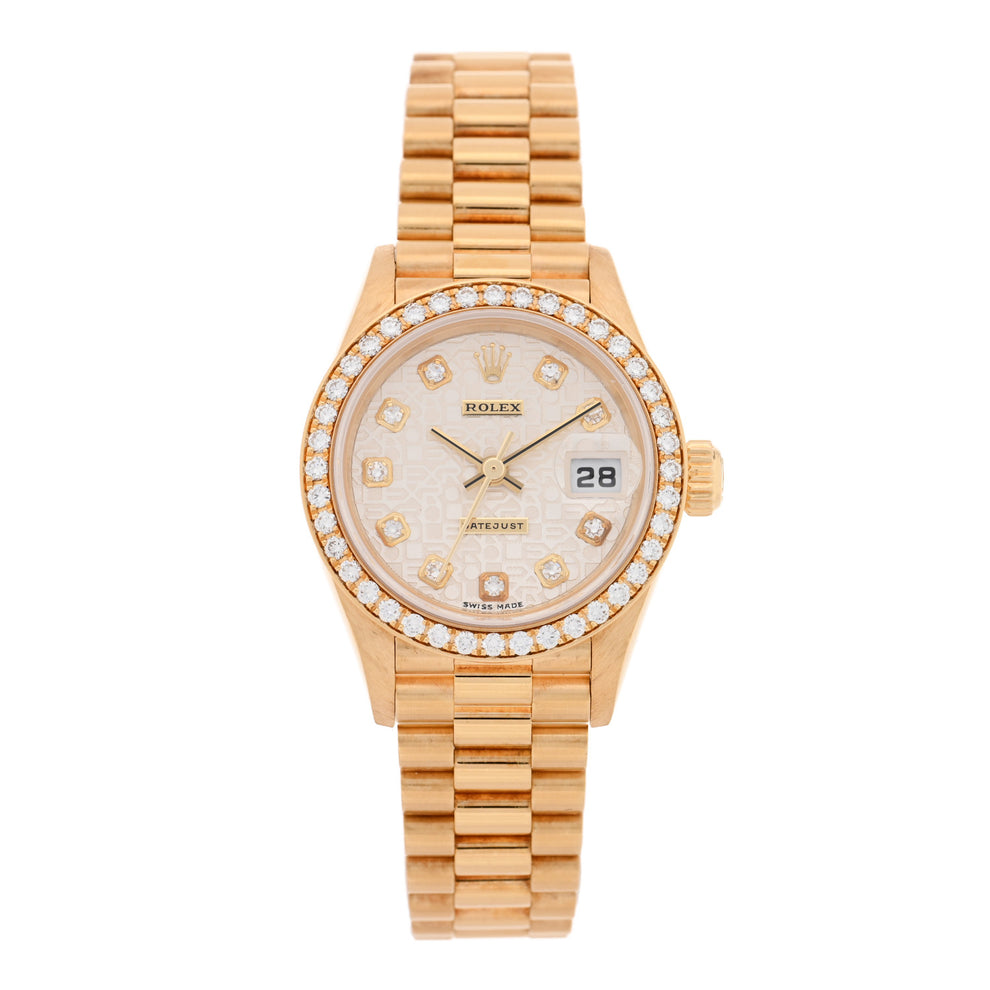 Rolex 18K Yellow Gold Diamond Bezel 26mm Datejust President Watch ...