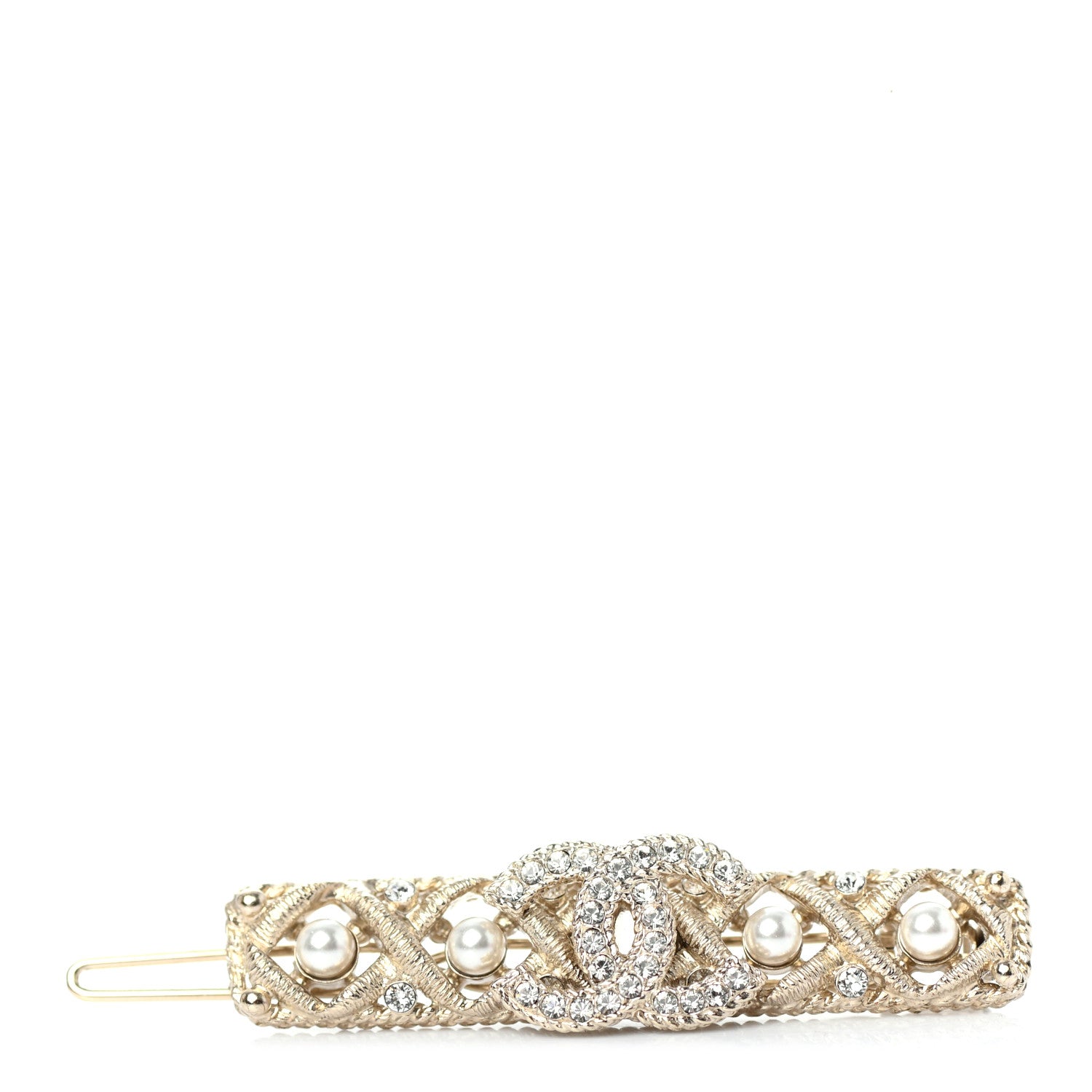 Chanel Pearl Crystal CC Hair Clip Barrette Gold 837455 – FASHIONPHILE