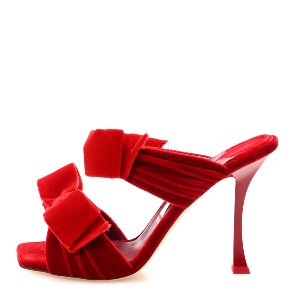 Jimmy Choo Velvet Bow Flaca 100 Sandals 38.5 Red 1797955 – FASHIONPHILE