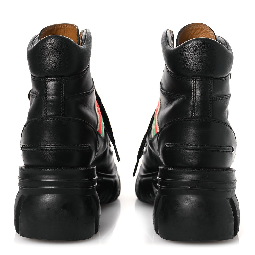 Gucci Quebec Calfskin Web Womens Interlocking G Lace Up Combat Boots 38 ...