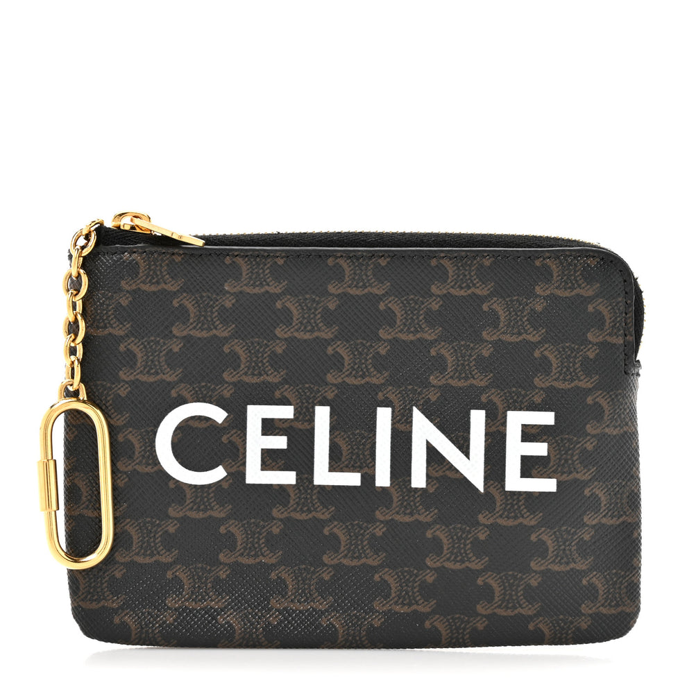 Celine Triomphe Canvas Logo Coin and Card Pouch With Hook Black 1813144 ...