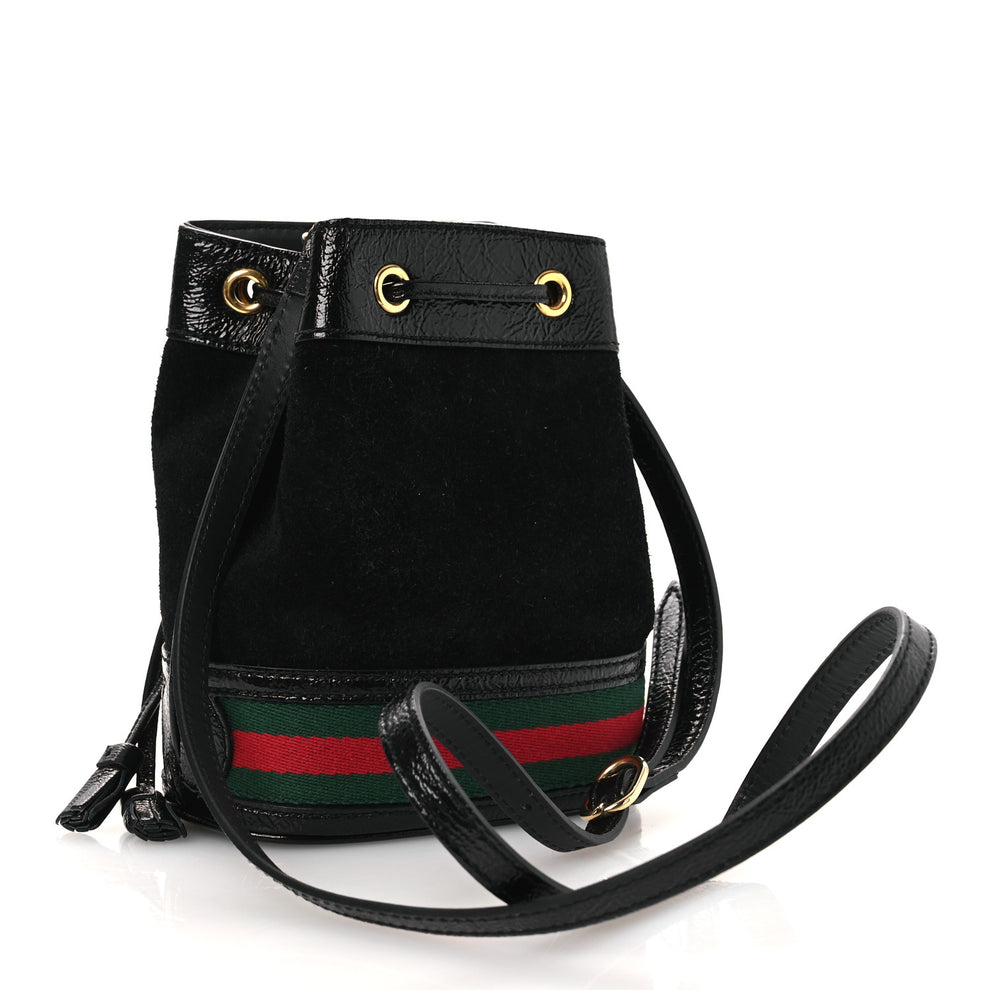 Gucci Suede Patent Web Mini Ophidia Bucket Bag Black 1793738 – FASHIONPHILE
