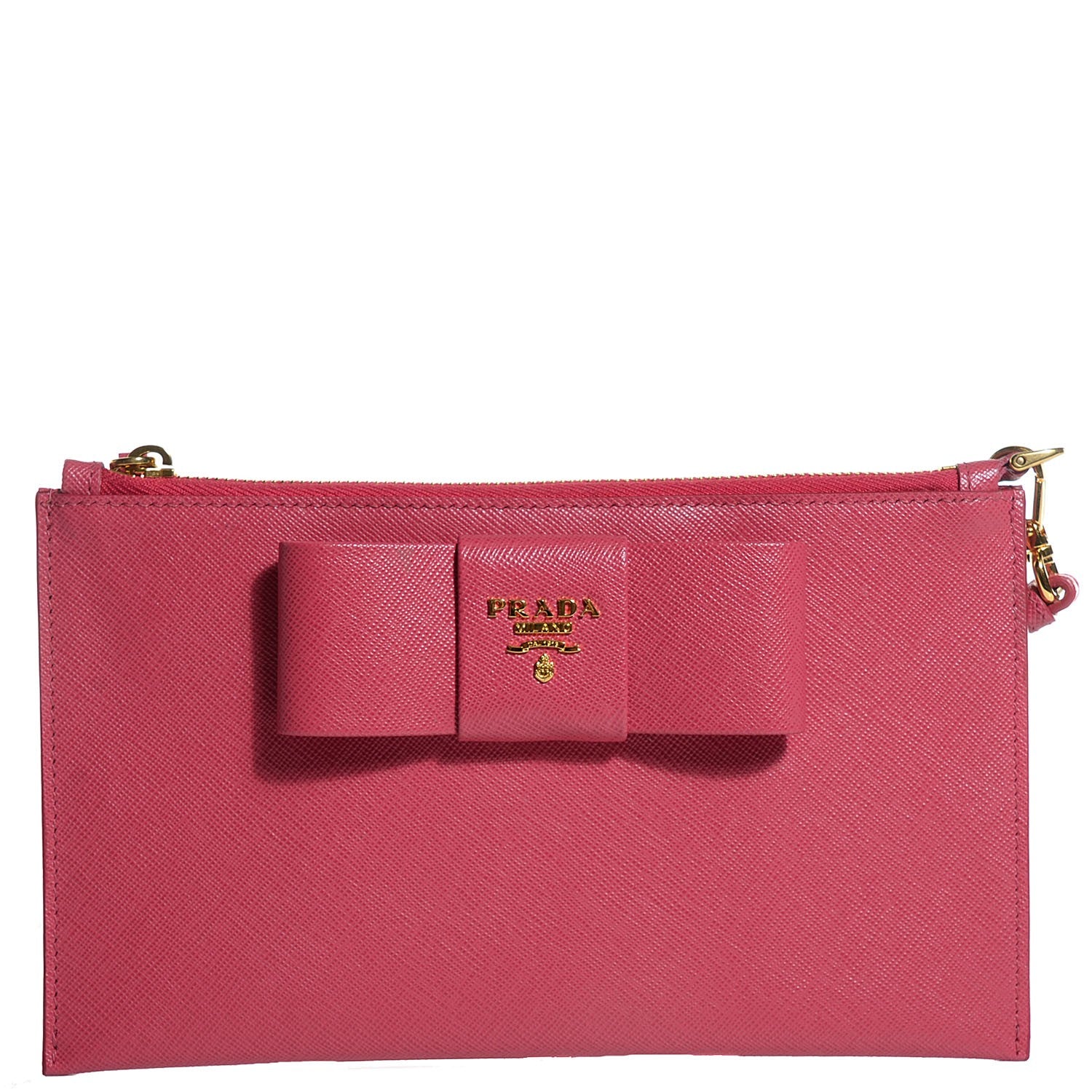 Prada Saffiano Bow Wristlet Peonia 100985 – FASHIONPHILE
