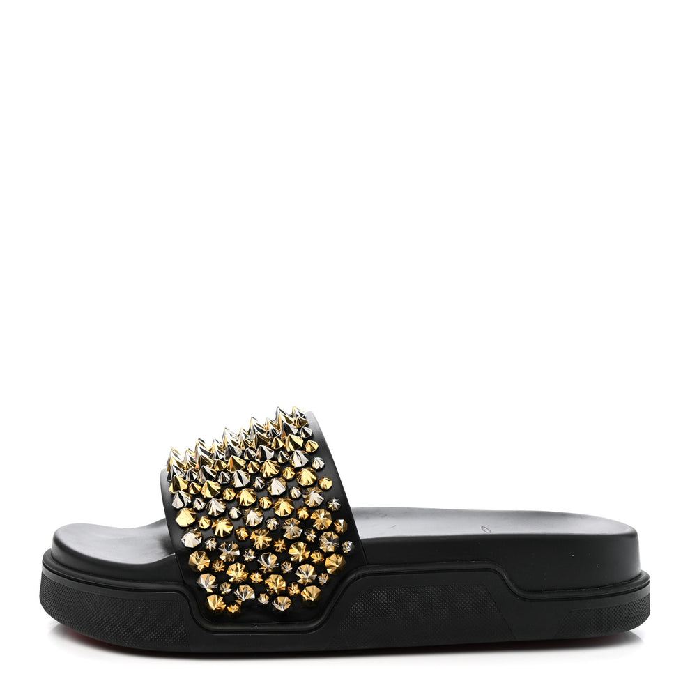 Christian Louboutin Calfskin Studded Mens Pool Roc Flat Slide Sandals ...