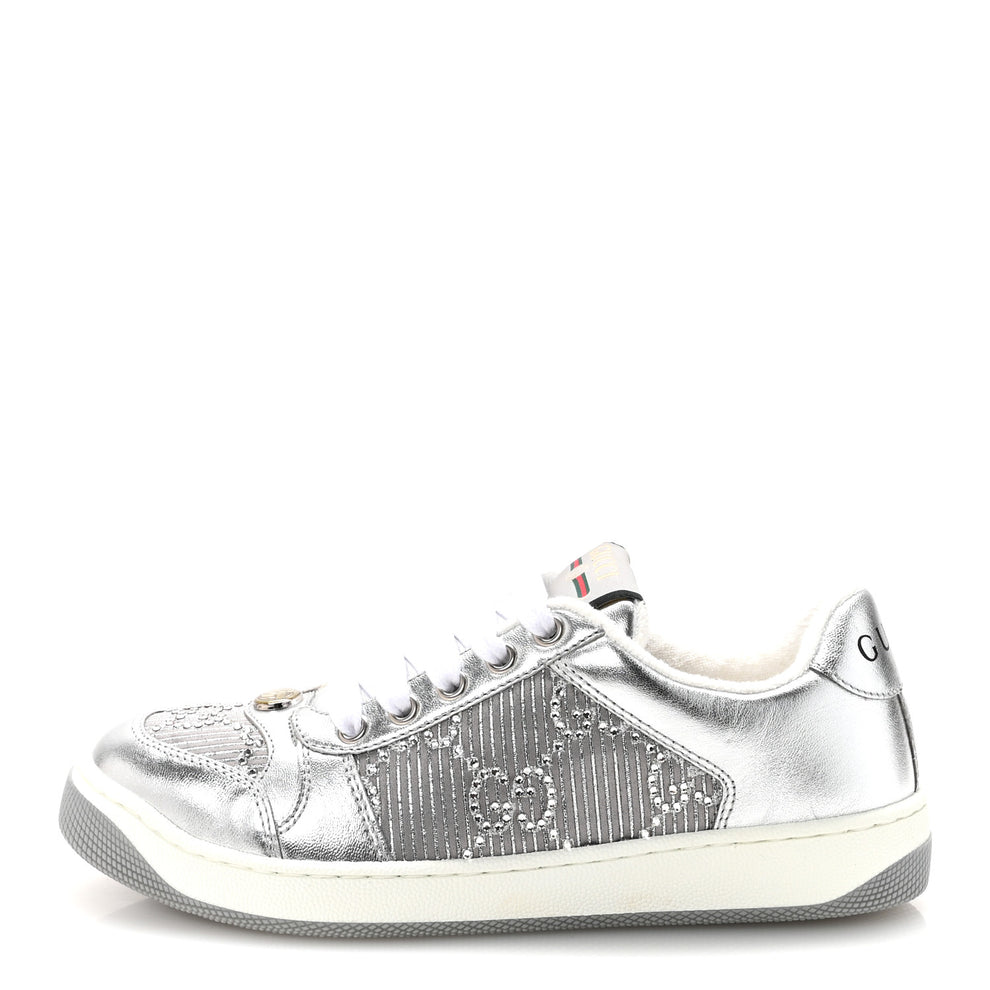 Gucci Metallic Nappa Silk Crystals Womens Screener Sneakers 36.5 Silver ...