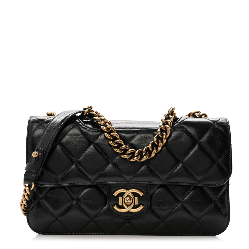 Chanel Glazed Calfskin Quilted Medium Perfect Edge Flap Black 1830611 ...