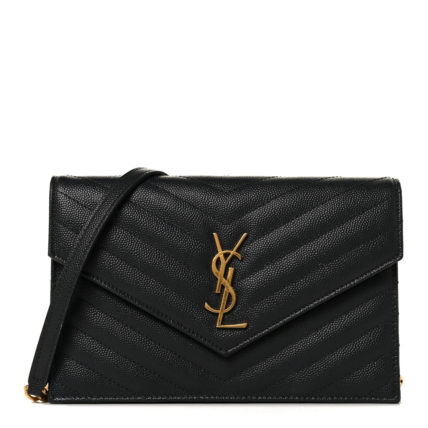 Saint Laurent Grain De Poudre Matelasse Chevron Monogram Envelope Chain ...