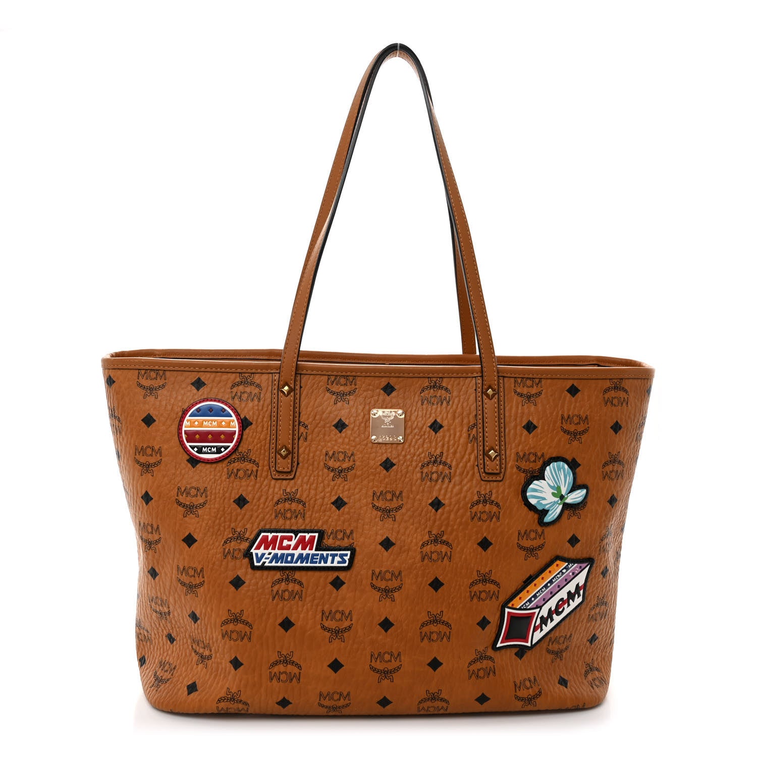 MCM Visetos Medium Anya Essential Victory Patch Shopper Tote Cognac ...