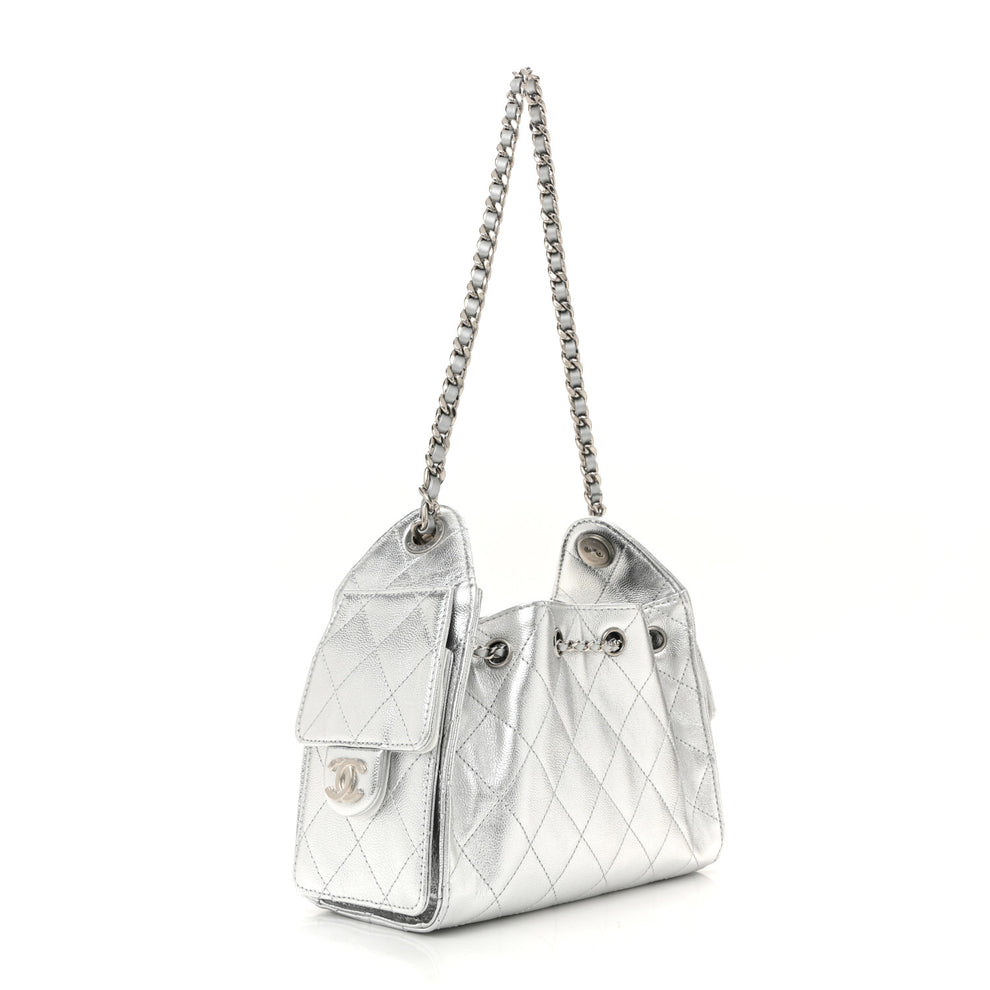 Chanel Metallic Caviar Quilted Mini Chanel 25 Handbag Silver 1792935 ...
