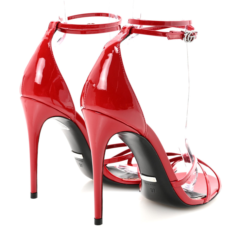 Gucci Patent Crystal Double G Ankle Wrap Sandals 37 Red 1795572 ...