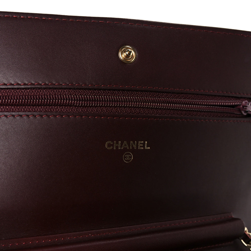 Chanel Patent Calfskin Quilted Reissue Wallet On Chain WOC Dark Red ...