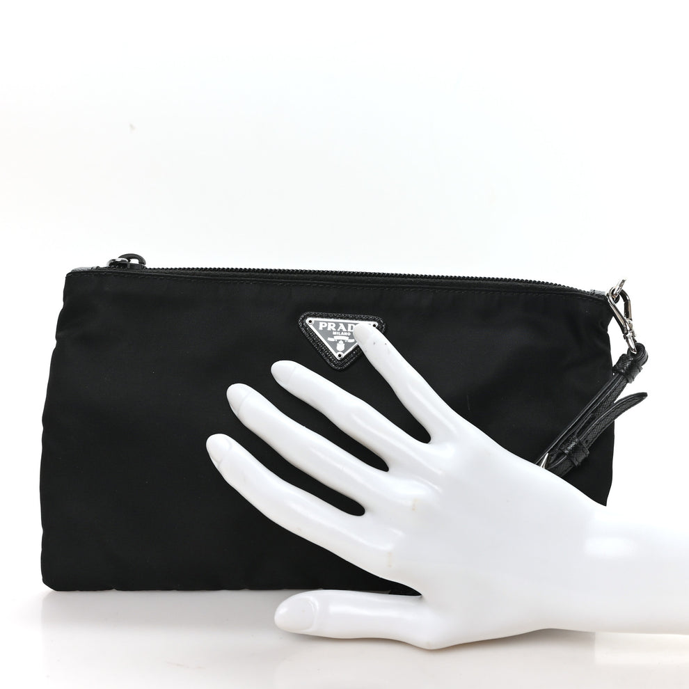 Prada Tessuto Nylon Saffiano Wristlet Black 1886010 – FASHIONPHILE