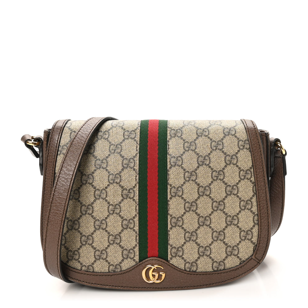 Gucci GG Supreme Monogram Web Small Ophidia Flap Messenger Bag Brown ...