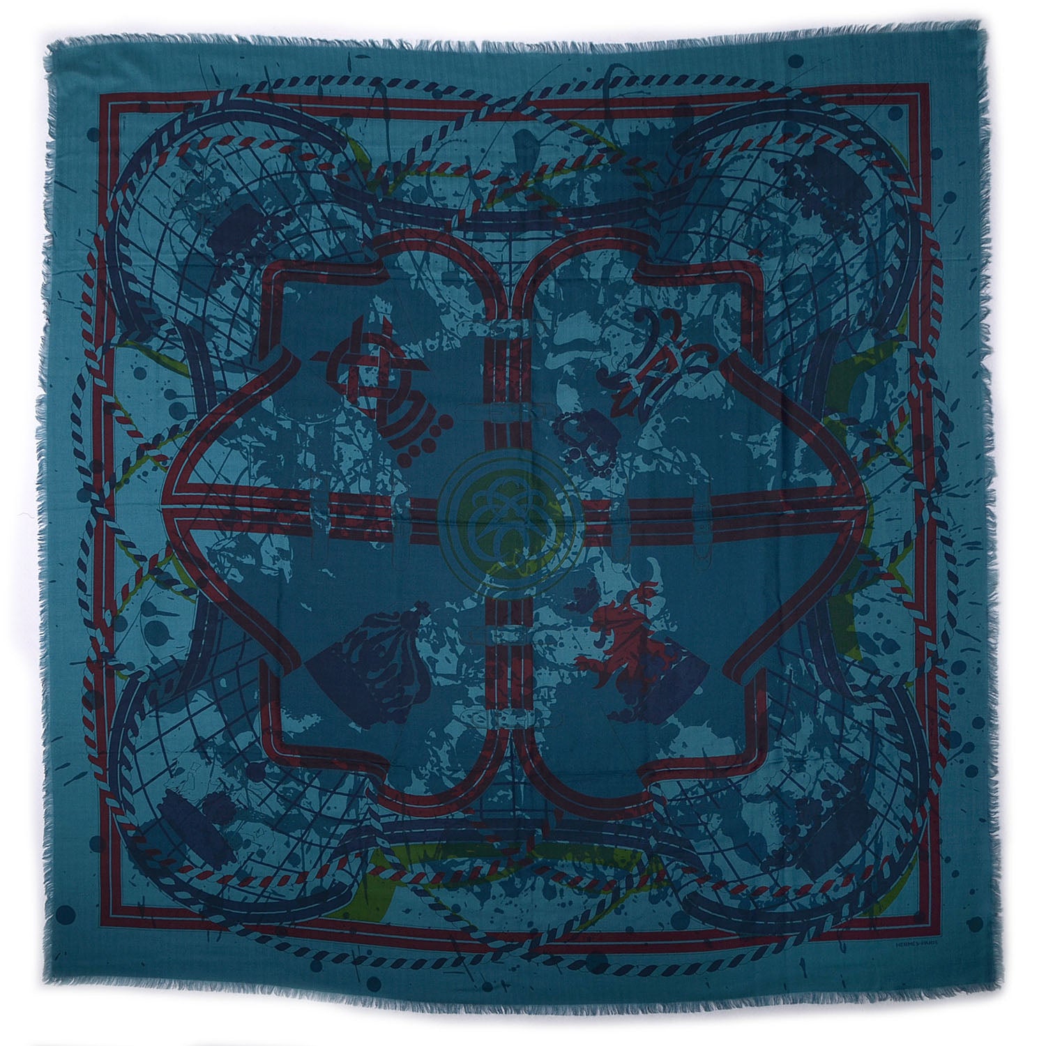 Hermes Cashmere Silk Imprimeur Fou Quadricube Shawl GM 140 Cobalt 66601 ...