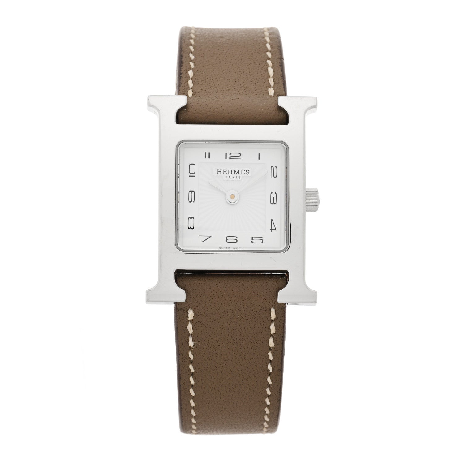 Hermes Stainless Steel Swift 21mm Heure H Hour Quartz Watch Etoupe ...