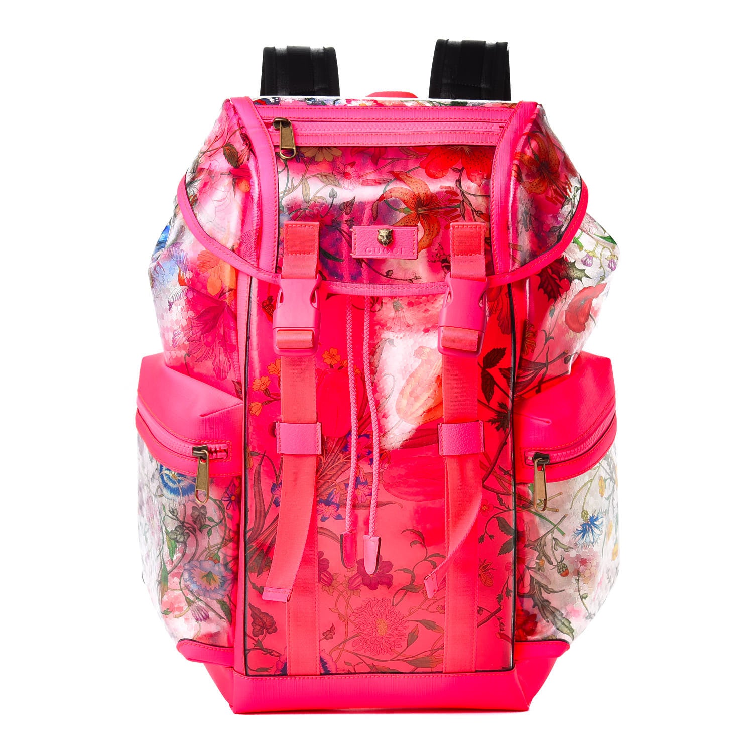 Gucci PVC Floral Double Buckle Backpack Fuchsia 700484 – FASHIONPHILE