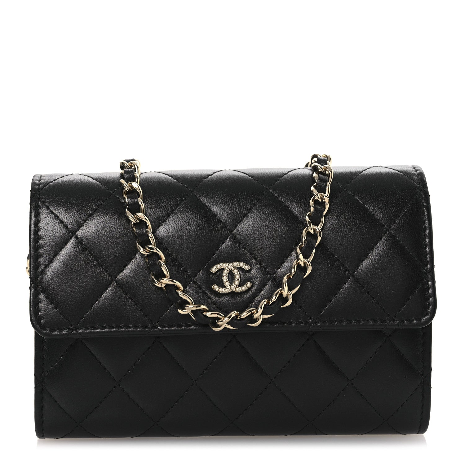 Chanel Lambskin Quilted Pearl My Shoulder Mini French Wallet On Chain ...