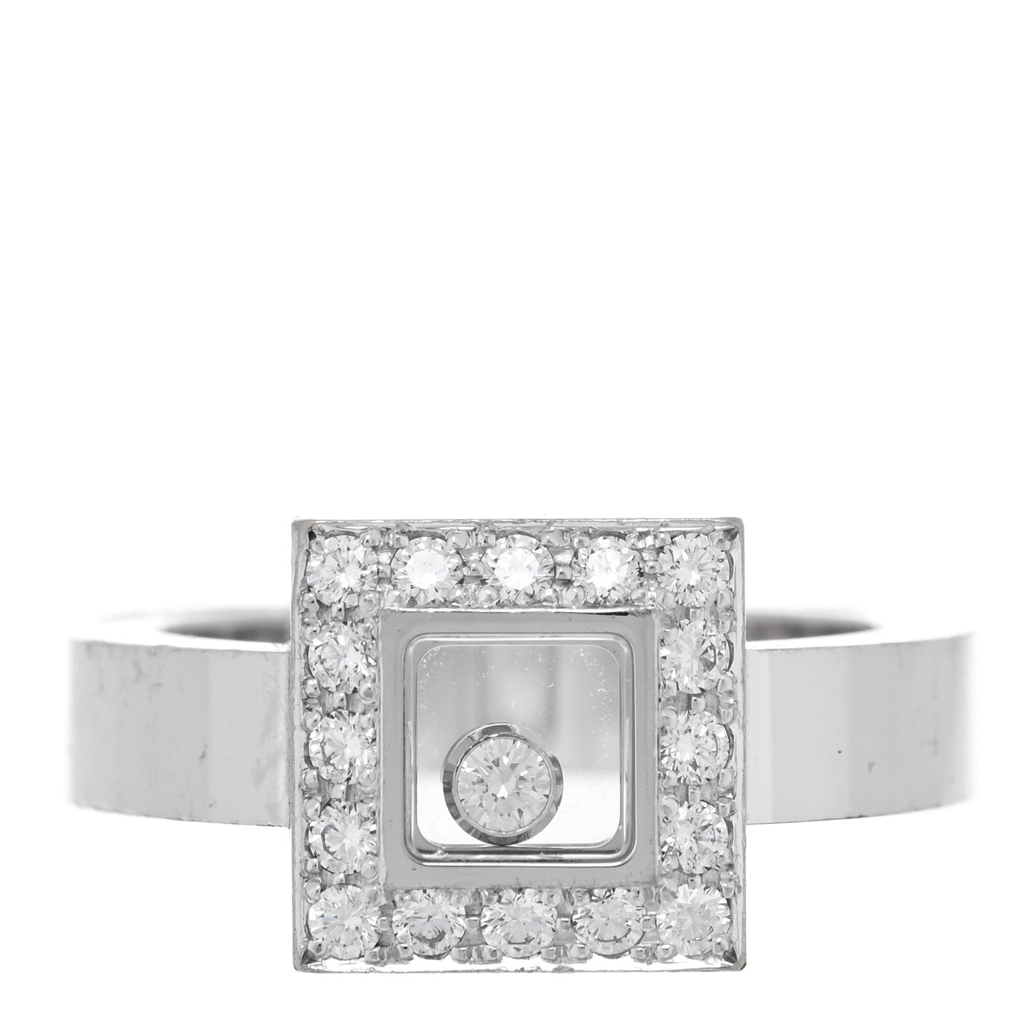 Chopard 18K White Gold Diamond Happy Diamond Square Pave Ring 53 6.25 ...