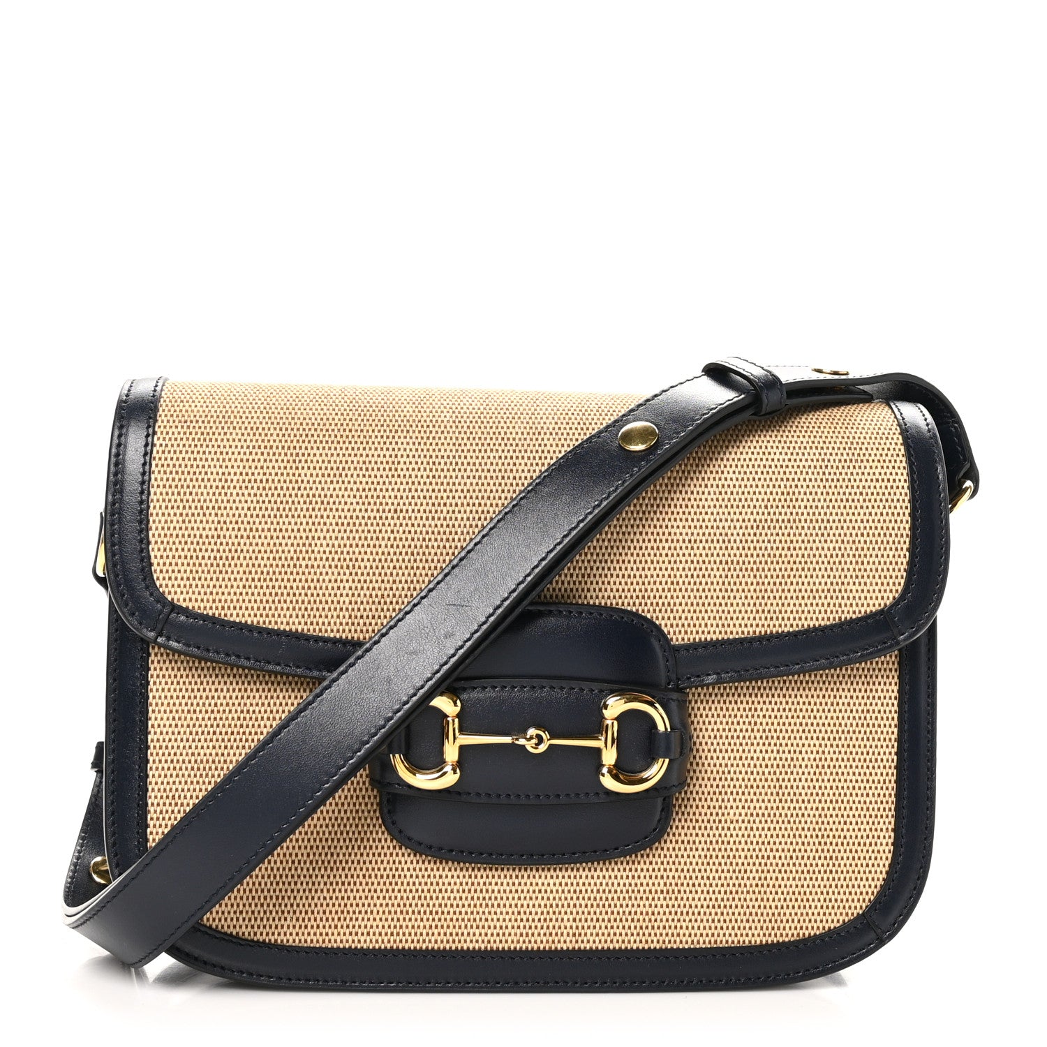 Gucci Vintage Rice Canvas Plutone Calfskin Horsebit 1955 Shoulder Bag ...