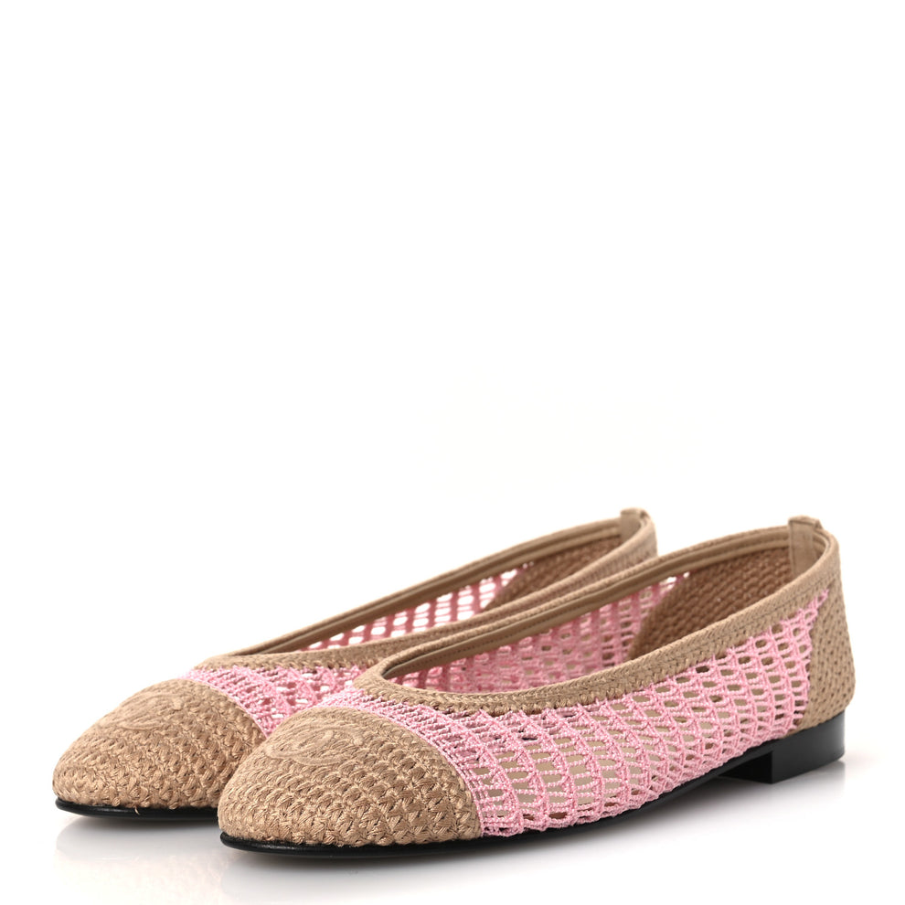 Chanel Raffia Cap Toe Ballerina Flats 40 Pink Beige 1880152 – FASHIONPHILE