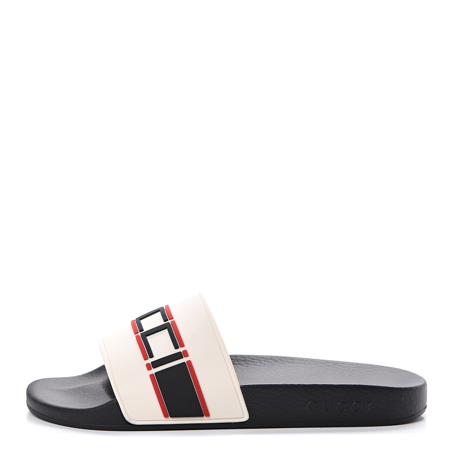 Gucci Rubber Stripe Mens Pool Slide Sandals 8 Ecru Poppy Black 571125 ...