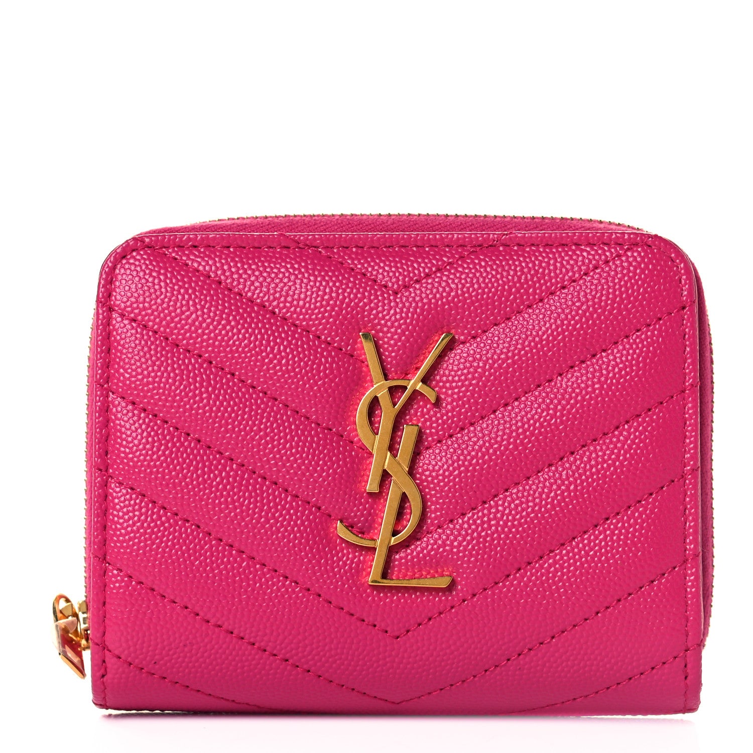 Saint Laurent Grain De Poudre Matelasse Chevron Monogram Compact Zip ...