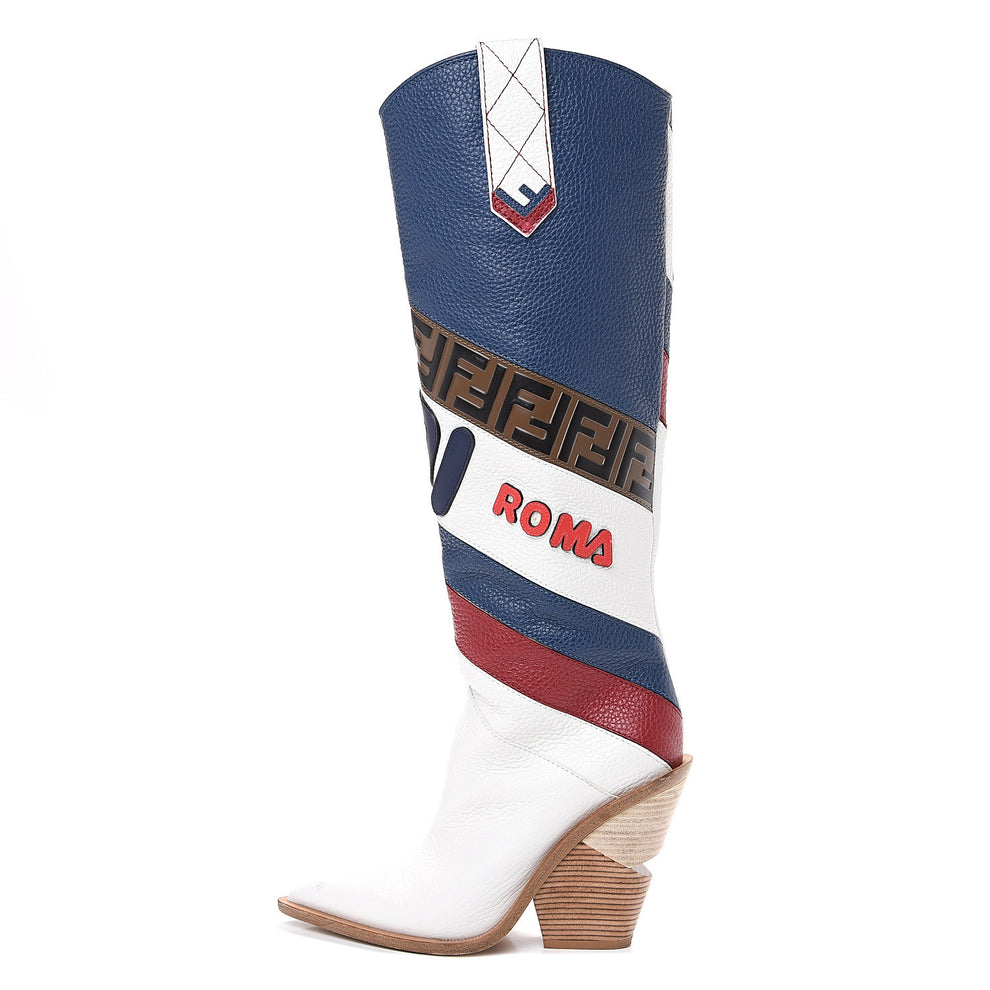 Fendi X FILA Grained Calfskin Mania FF 1974 Embossed Cutwalk Tall Boots ...