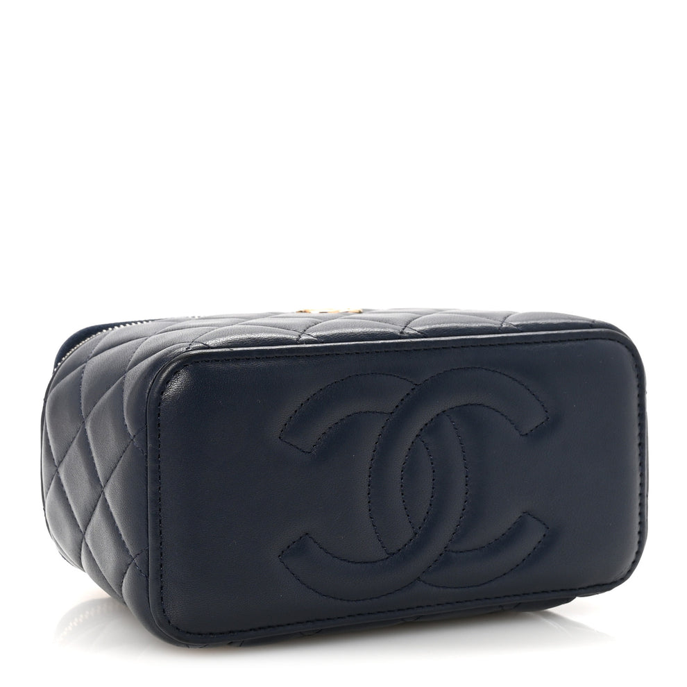 Chanel Lambskin Quilted Small Top Handle Vanity Case With Chain Dark ...